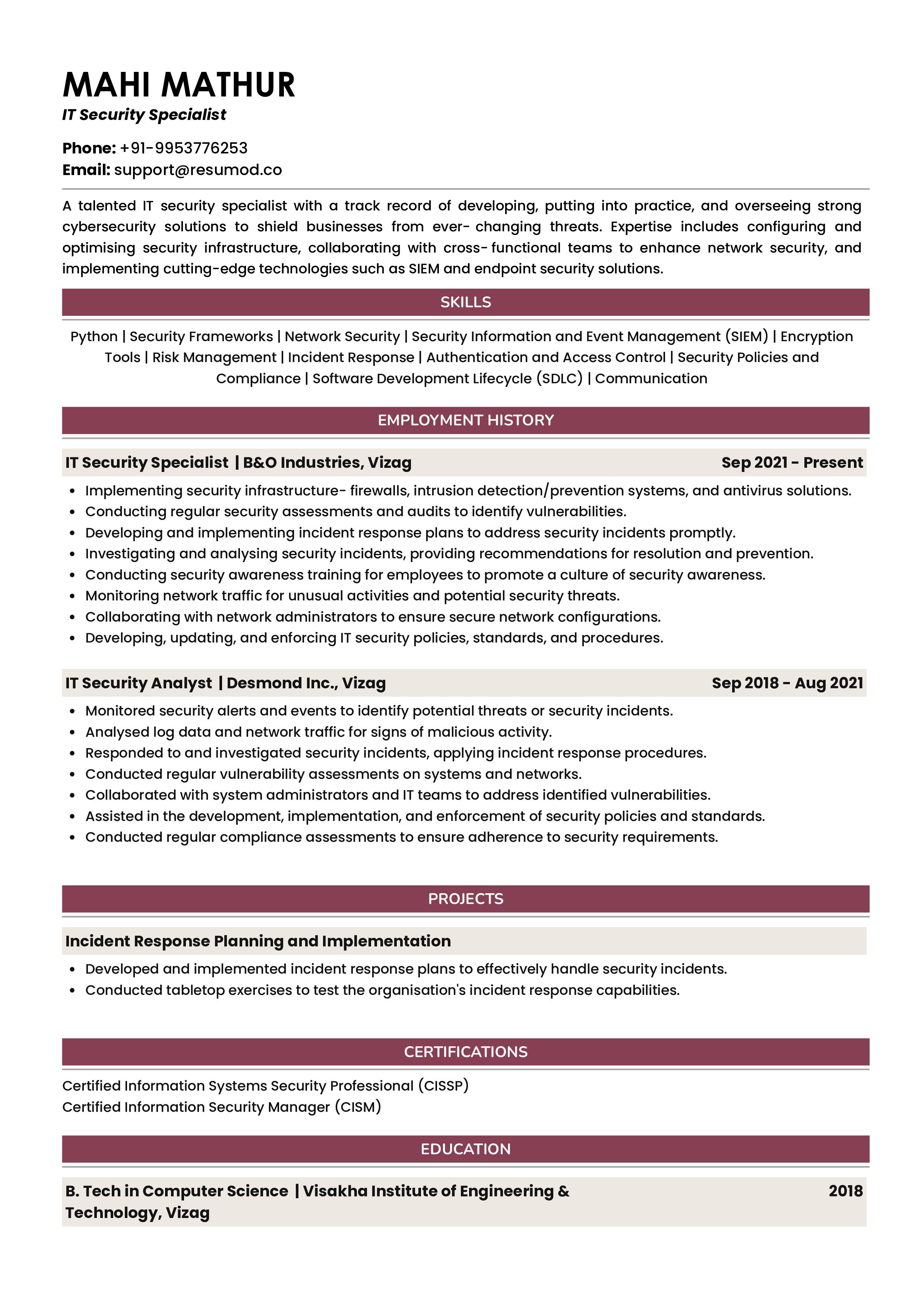 Sample Resume of AutoCAD Designer with Template & Writing Guide | Resumod.co